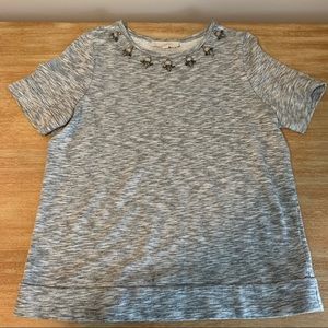 LOFT | Tops | Loft Stone Embellished Neck Short Sleeve Sweater L | Poshmark